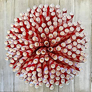 Red and White Striped Paper Straws - Valentine 4th of July Birthday Party Supply 7.75 Inches - Pack of 100 - Outside the Box Papers Brand