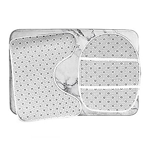 WONDERTIFY White Marble Bathroom Antiskid Pad Luxury Smooth Soft Monochrome Wave 3 Pieces Bathroom Rugs Set, Bath Mat+Contour+Toilet Lid Cover Black Gray Shade