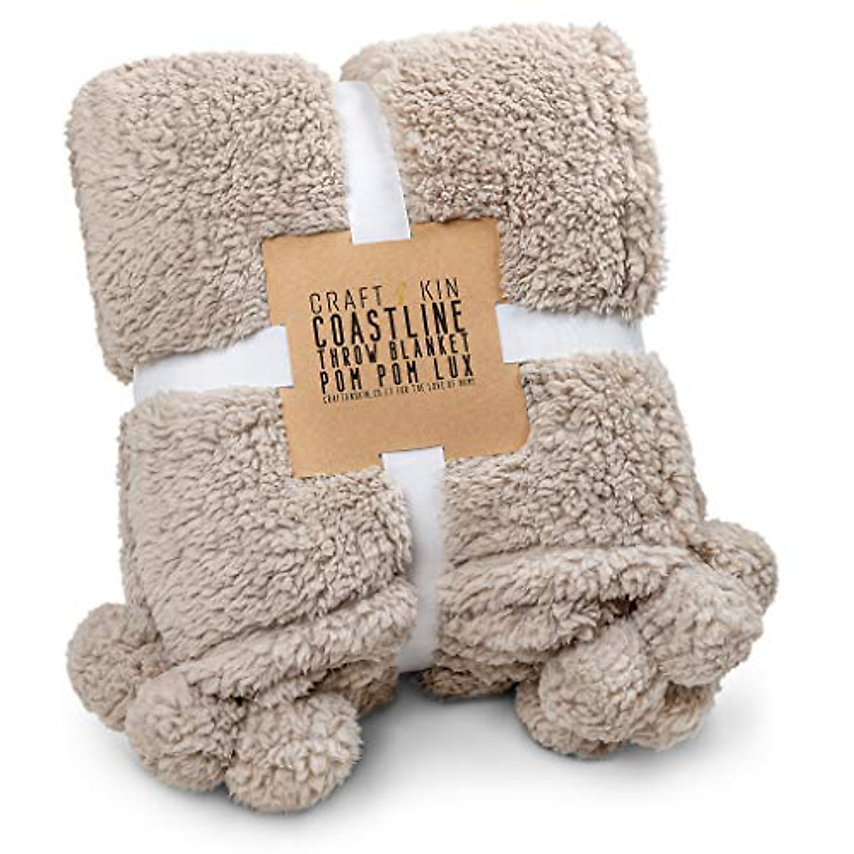 Premium Pom Pom Throw Blanket - Tan Throw Blanket, Plush Blanket, Soft Throw Blanket, Super Soft Blanket | Fall Throw Blanket for Couch, Fleece Blanket, Fleece Throw Blanket, 60” X 49.5”