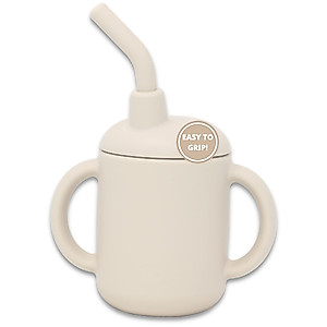 LoveyLu Silicone Sippy Cup, Toddler Cup With Straw, Training Soft Spout Cups for Toddlers With Handles, No Spill Lids, Durable, Drop Proof, Easy Grip, Microwave, Dishwasher, and Freezer Safe, Sand