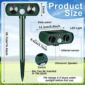 Qualirey 4 Pcs Ultrasonic Animal Repellent Outdoor Solar Powered Pest Repeller Motion Activated Cat Dog Deterrent Waterproof Motion Sensor for Squirrels Raccoon Rabbit Fox, Garden Yard Farm