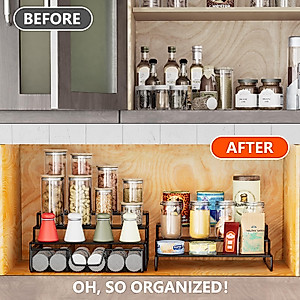 Simple Trending Spice Rack Organizer for Cabinet, 2 Pack 3 Tier Seasoning Organizer, Expandable Shelf,Step Storage Holder, Kitchen Cabinet Countertop,with Sliding Drawer, Metal, Black