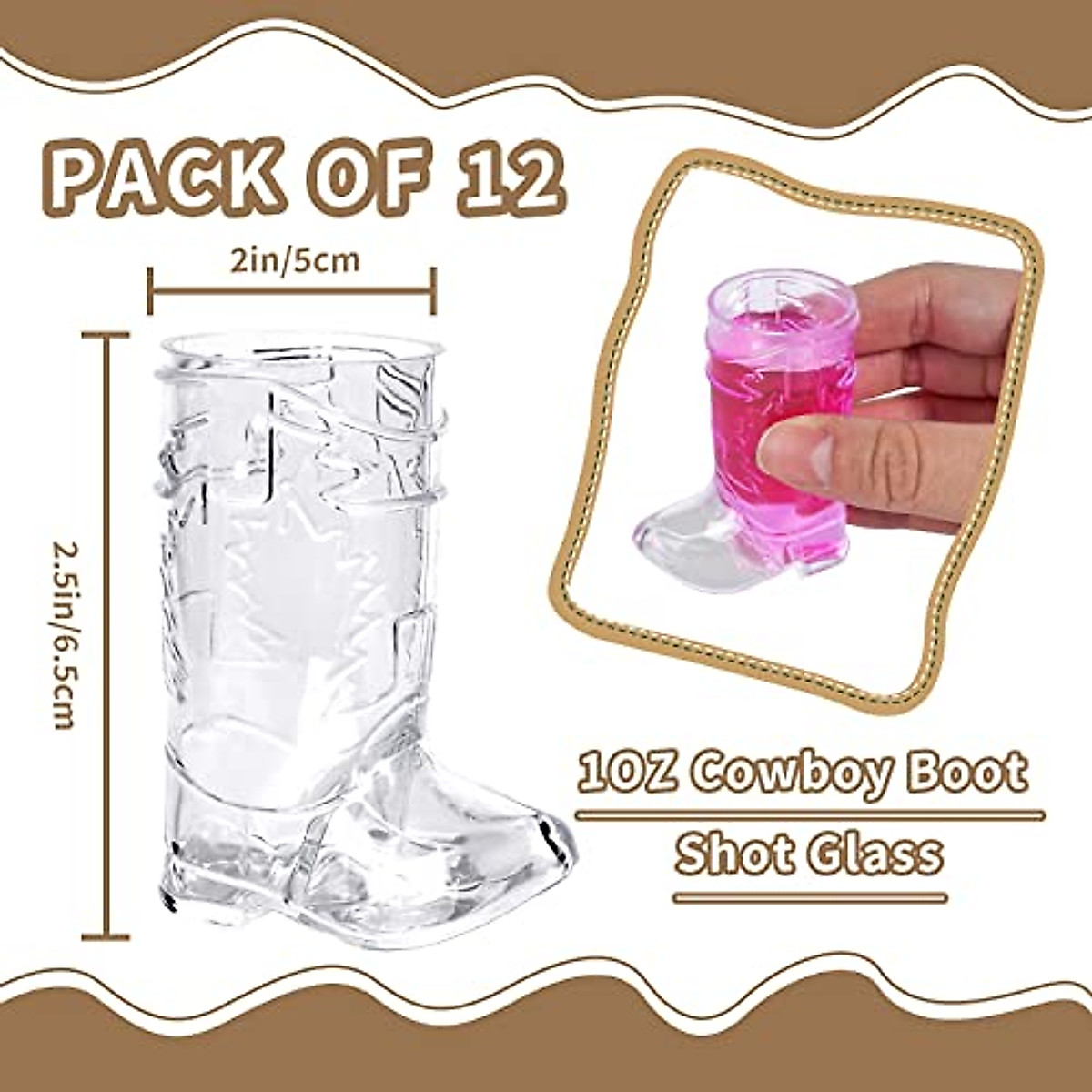 YAXINRUI Cowboy Boot Shot Glasses - 12 Pcs 1 Oz Mini Plastic Cowboy Shot Glasses Boot Cups for Cowboy Theme Parties Decorations, Bachelorette Party Supplies, Wedding and Birthday Decorations