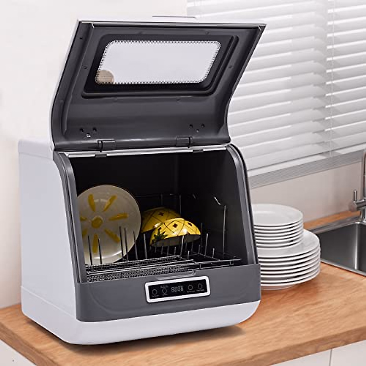 Compact Dishwasher 1200W Mini Portable Countertop Dishwasher 3/4 Washing Program Deep Cleaning for Small Apartments, Dorms and RV (White 3 Washing Programs)