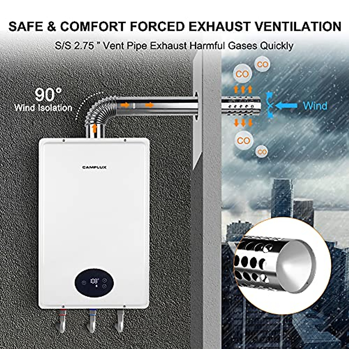 Tankless Water Heater, Camplux 5.28 GPM Water Heater Natural Gas, Tankless Hot Water Heater For Whole House, Indoor, White