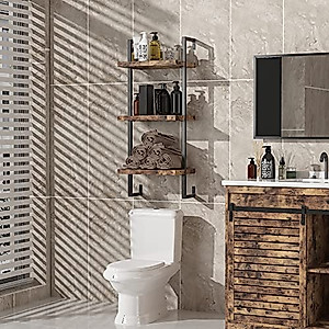 FUSUNBAO Floating Shelves, Wall Shelves for Living Room,Bathroom,Kitchen,Bedroom,3-Tier Shelves for Books/Storage/Wall Decor with 50lbs Capacity(Antique Brown 16inch)