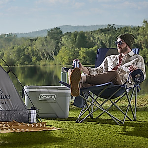 Kamp Rite Folding Camp Chair w/ 2 Cupholders and Detachable Footrest, Navy/Tan