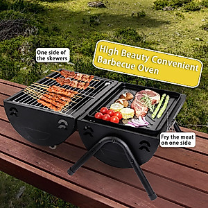 Supernal Portable Charcoal Grill,Tabletop Charcoal Grill,BBQ Grill for Outdoor Cooking Camping,Picnics,Backyard,Balcony-Black,2 Carbon Tank,2 Baking Net,1 Baking Pan