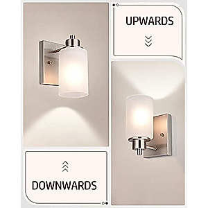 2-Pack Modern Bath Vanity Light Fixture 1-Light, Indoor Bathroom Wall Sconces for Living Room, Porch, Bedside, Brushed Nickel Finish with White Frosted Glass Shades Wall Mounted Lights