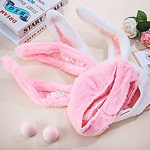 Syhood 2 Pieces Plush Bunny Ears Hats Rabbit Costume Hood Fun Warm Hats for Women Men Christmas Easter Party Decoration (White, Pink)