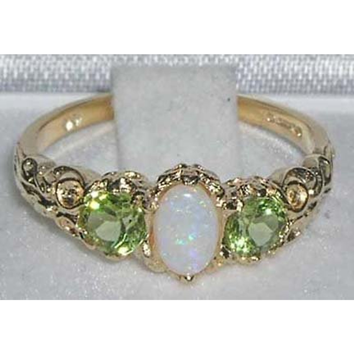 LetsBuyGold 10k Yellow Gold Natural Opal & Peridot Womens Trilogy Ring - Size 4.75