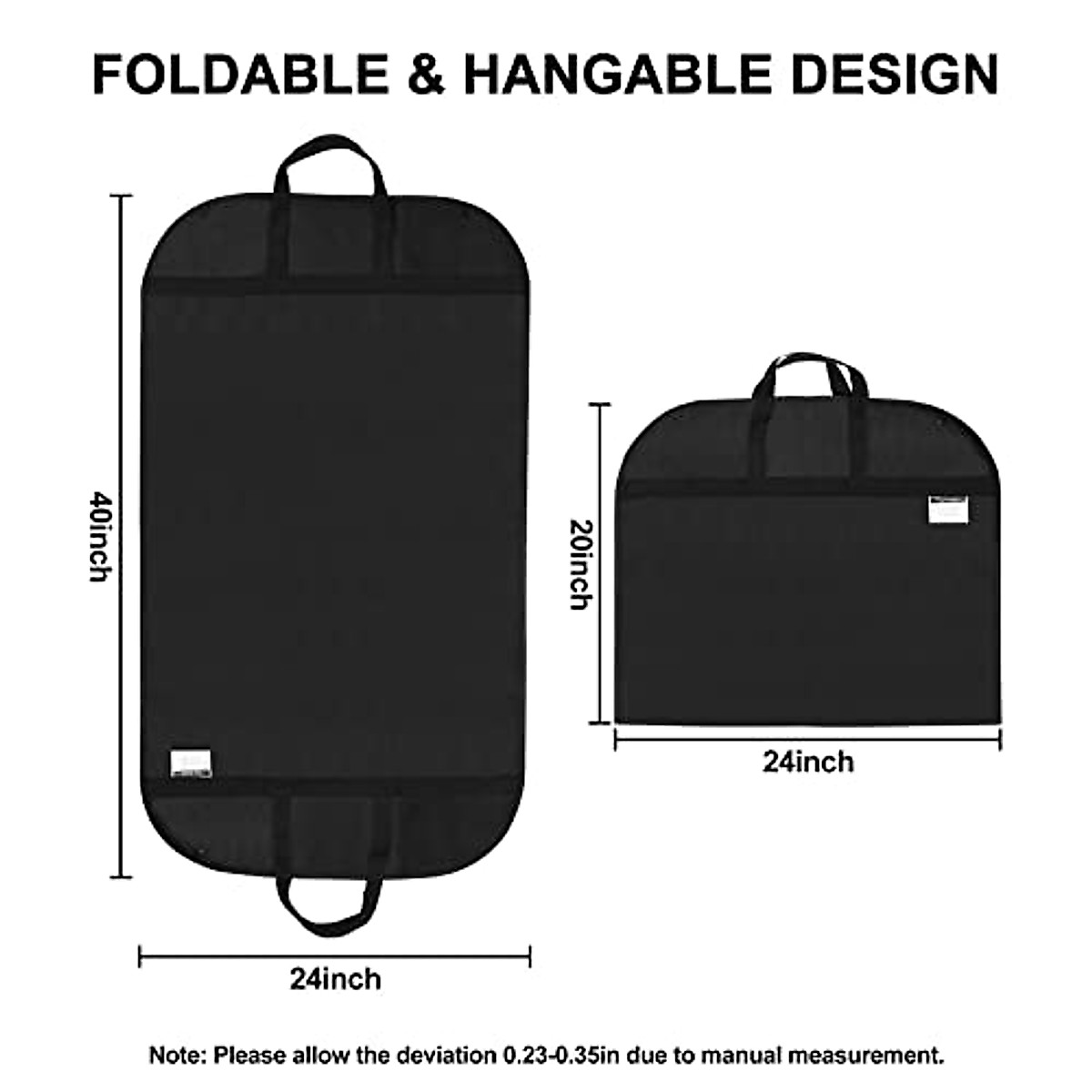 YYDSLEE 2 Pack 40" Garment Bags for Hanging Clothes Travel and Storage, Suit Covers with Handles Breathable Foldover Suit Bags for Traveling Clothes Protector for Gowns Dresses Sweaters, Black