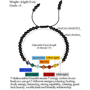 Jewever 7 Chakra Bracelets for Women Real Stone Lucky Rope Crystal Bead Bracelet Crystals and Healing Stones Jewelry Birthday Gifts (Black Obsidian)
