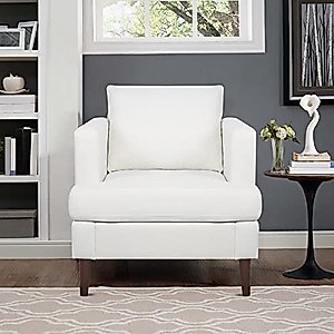 MIYZEAL Accent Chair, Tufted Upholstered Sofa Chair Comfy Armchair with Thick Cushion and Wood Legs, Mid-Century Modern Single Chairs for Compact Space Living Room Bedroom (White)