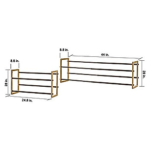 TRINITY BASICS 2-Tier Expandable Shoe Organizer with Bamboo Frame, Stackable Shoe Rack for Closet, Stores up to 16 Pairs of Shoes, Dark Bronze Finish, Expands from 24” to 44”, 2-Pack