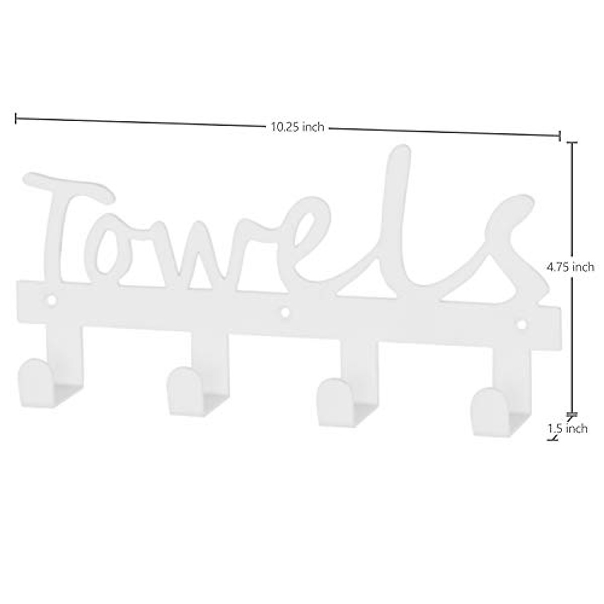 MyGift Wall Mounted White Metal Hand and Bath Towel Rack Holder with 4 Hooks and Towels Cut Out Design