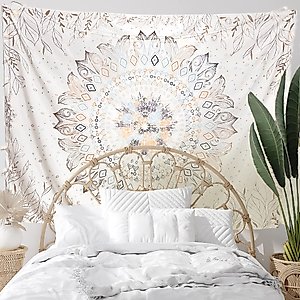 Damanse Mandala Tapestry-Trippy Tapestry Aesthetic-Indian Boho Tapestry Wall Hanging -Bohemian Tapestries Wall Art Hippie Room Decor- Tapestry for Bedroom Teen Girl (White, 49.2"x59.1")
