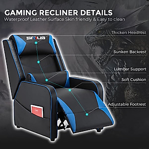 Gaming Recliner Gamer Chair for Adults - PU Leather Sofa with Footrest Comfortable Movie Theater Chairs Ergonomic Single Couch for Living Game Room- Black/Blue