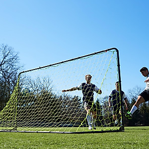 Franklin Sports Premier Steel - Folding Backyard Soccer Goal with All Weather Net - Kids Backyard Soccer Net - Easy Assembly - 10x5' - Black
