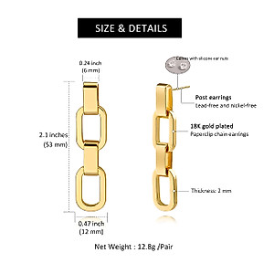 PERNNLA PEARL Paperclip Chain Link Drop Dangle Earrings for Women Dainty 18K Gold Geometric Long Earring Simple Trendy Statement Earrings Women Jewelry