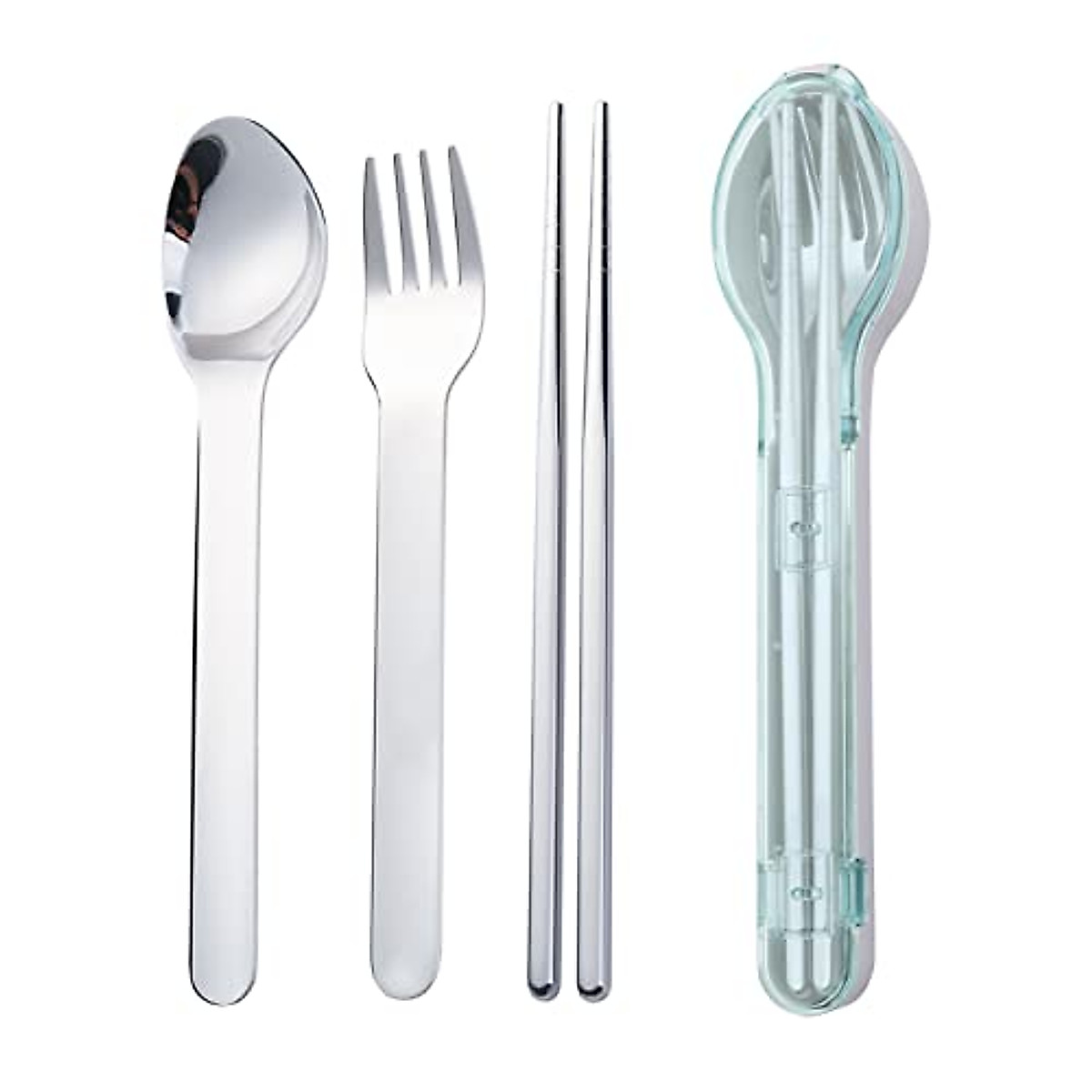 1 Set Cutlery Set Smooth Surface -deform Stainless Steel Portable Fork Spoon Chopsticks with Spoon-shaped Case for Students