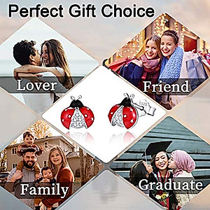 Ladybug Studs Earrings, 925 Sterling Silver with Cubic Zirconia, Hypoallergenic for Sentitive Ears, Miraculous Ladybug Jewelry Mother Day Gift for Women Girlfriend Daughter with Gift Box