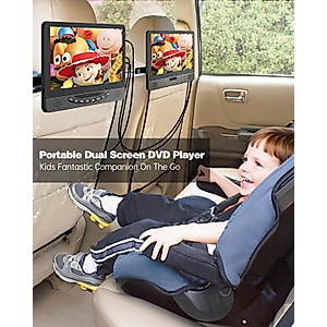 12" Portable DVD Player for Car with 1080P HDMI Input, FELEMAN Car DVD Player Dual Screen with Full HD Digital Signal Transmission, 5-Hour Rechargeable Battery, Support USB, Last Memory(1 Player+1 Mon