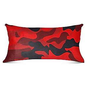 Red Camo Pillowcase for Hair and Skin Body Pillow Cover Long Bedding Pillowcases 20"X 54" Flannel Pillow Cases with Zipper for Sleeping
