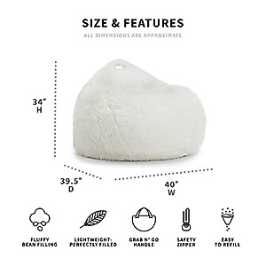Big Joe Teardrop Bean Bag Chair, Ivory Shag Fur, 3ft Big