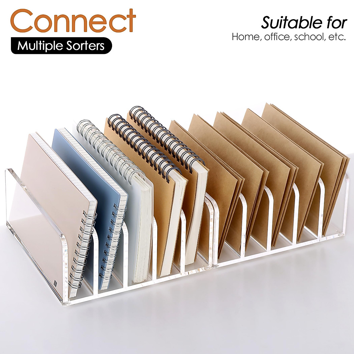 SANRUI Acrylic Desk Organizer, 5 Compartments Mail Organizer,Small File Holders Letter Organizer,Clear Office Organization,Multifunction Sorter Envelope Rack for Office,Home, School