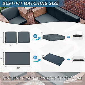 BRUXOLAY 3 Pack Patio Outdoor Cushion Covers, Waterproof and Fade Resistant Patio Furniture Cushion Covers for 4 Pack 4 Seat Wicker Rattan Patio Furniture,Only Cover 36x18x2,18x18x2,Gray