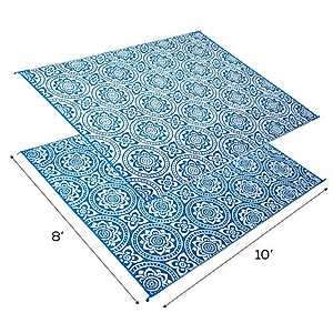 Stylish Camping 258103 Outdoor Mat – Virgin Polypropylene-Easy to Clean – Perfect for Picnics, Cookouts, Camping, The Beach, and Patio, 8'x10', Turquoise/White