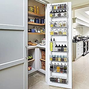 Aconfei Over The Door Pantry Organizer, 8-Tier Pantry Door Organizer Rack, Wall Mounted Heavy-Duty Metal Spice Rack for for Kitchen, Bathroom, Bedroom and Storage Room