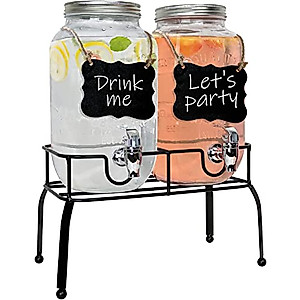 Estilo Glass Drink Dispenser with Stand - Set of 2-1 Gallon Glass Jar Beverage Dispensers for Parties, Glass Water Dispenser Countertop for Weddings, Sun Tea Jar, Lemonade, Laundry Detergent Dispenser