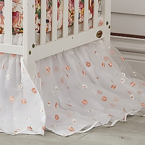 Brandream Crib Bedding Sets for Girls | 3-Piece Cotton Nursery Baby Bedding Set | Shimmering Floral Comforter, Crib Sheet, Embroidered Flowers Tulle Lace Crib Bed Skirt, Blush Pink