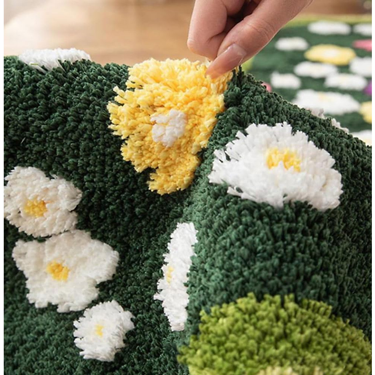 LRSBDSRL 3D Floral Area Rug, Lovely Green Moss, Irregular Flower Pattern, Non-Slip Plush, Washable Rug,for Playroom,Bedroom Floor Mat Bathroom Rug Laundry Rug (B, 2ft x 4ft)