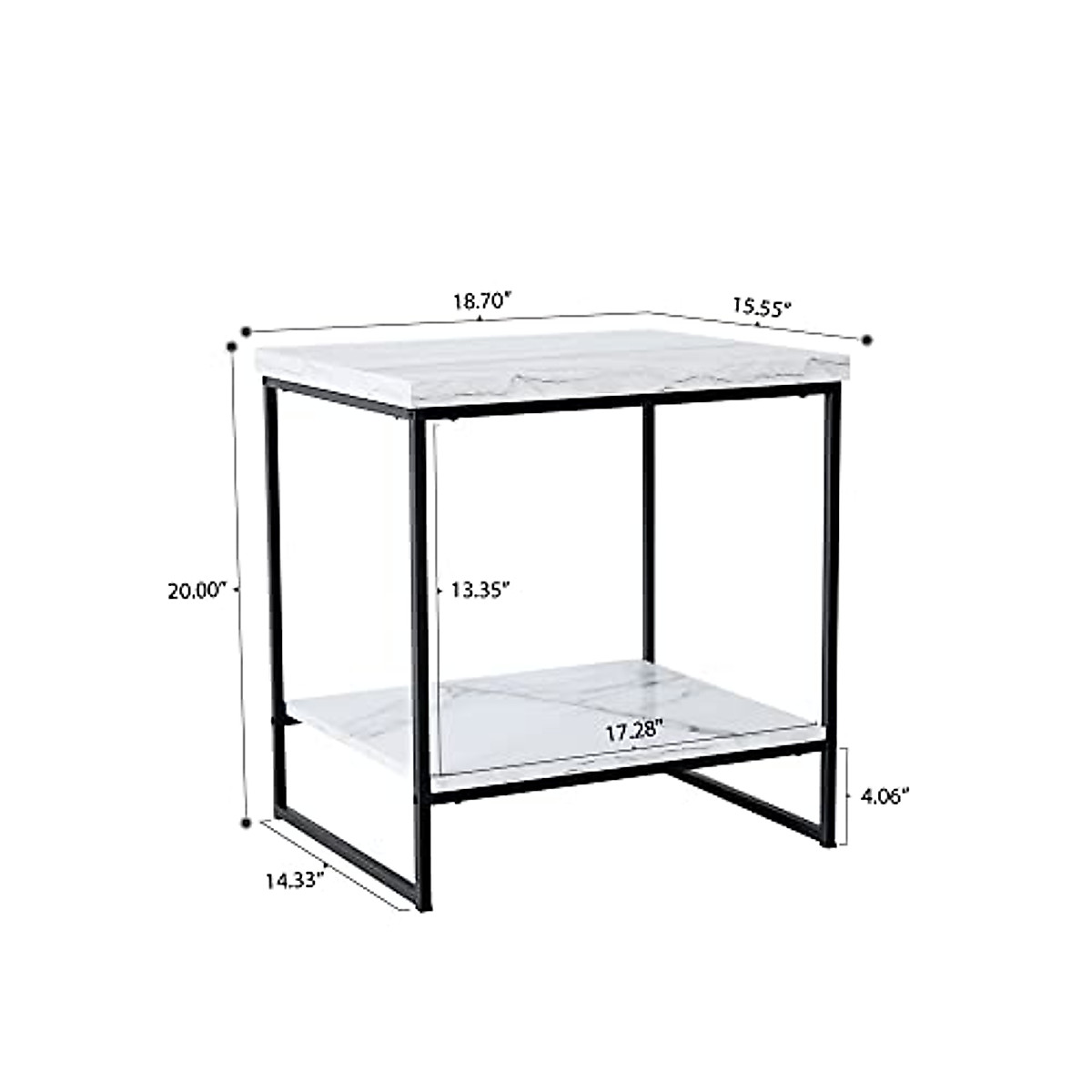 Tilly Lin Faux Marble Side Table, White Marble Small Coffee Table with Storage, 2-Tier End Table for Living Room, Nightstand for Bedroom (White, Black)