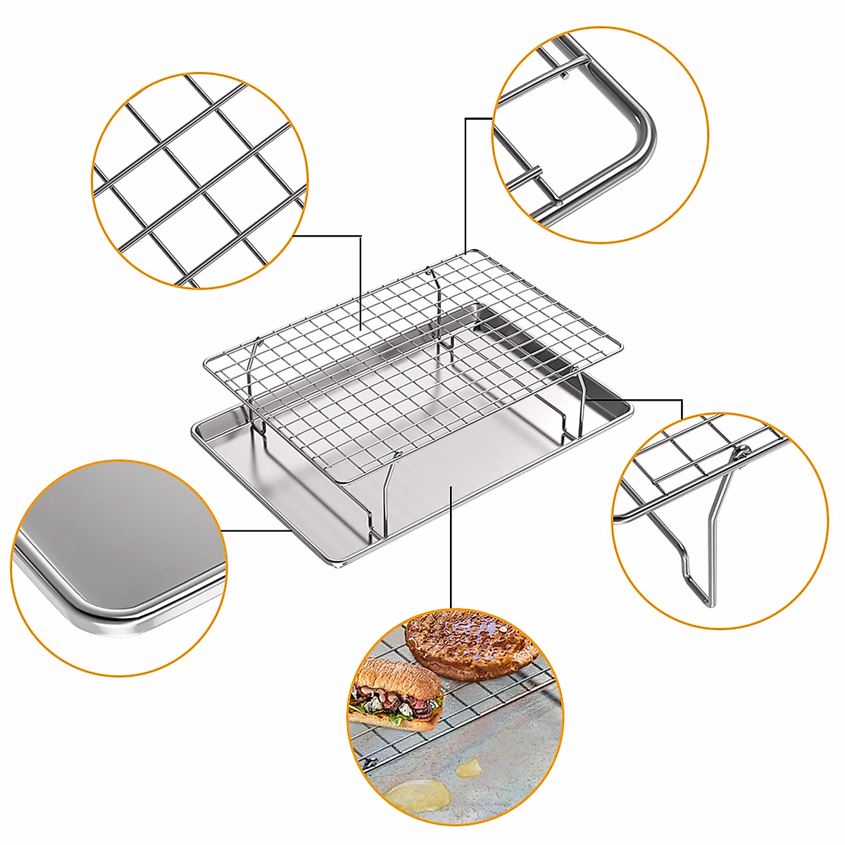 Blackhoso 3-Tier Cooling Rack with Baking Sheet for Cookies Cakes Pies, Baking Jerky Rack 304 Stainless Steel, Oven & Dishwasher Safe