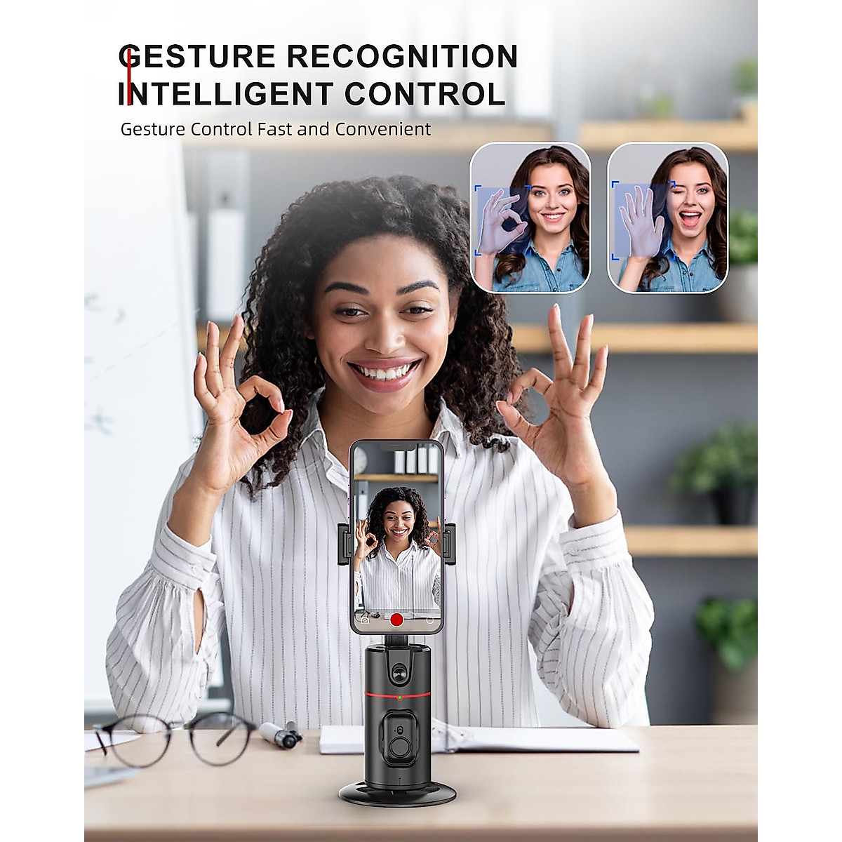 KOSCHEAL Auto Face Tracking Tripod, 360° Rotation with Stand,No App,Body Phone Tracking Tripod with Two Selfie Light,Gesture Control Smart Shooting Camera Mount for Live Vlog Streaming Video Tiktok