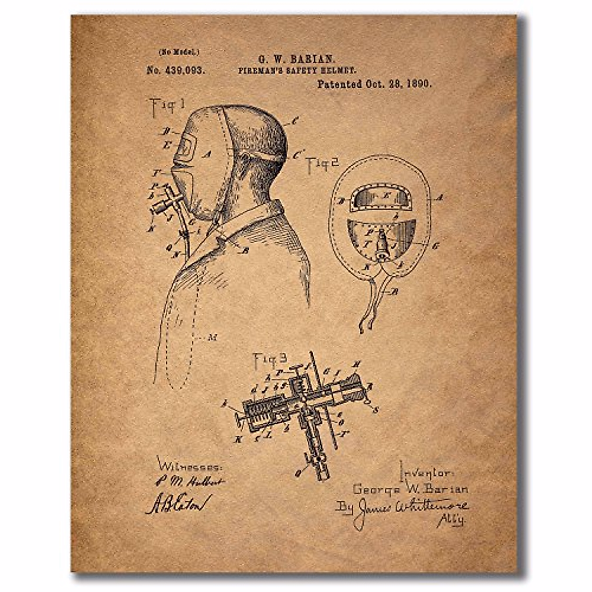 BigWig Photos Fireman Patent Wall Art Prints - Firemen Firefighter Gift Set of 6 (8 inches x 10 inches)