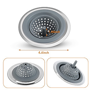 Kitchen Sink Drain Strainer 2 Pack Silicone Sink Stopper for Kitchen Sink with Stainless Steel Edge 4.5'' Diameter Rim