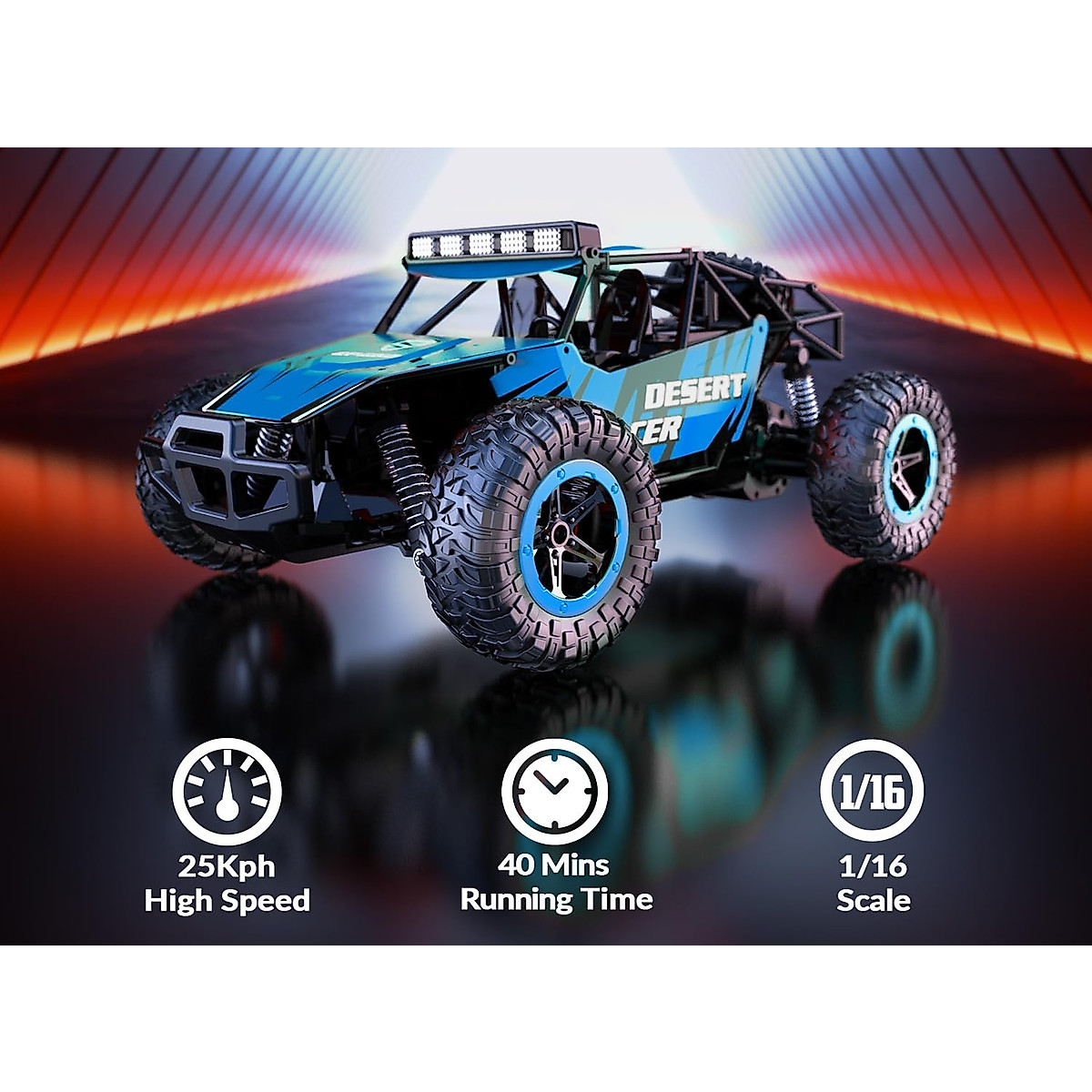 RACENT Remote Control Car, 2.4Ghz High Speed 20KPH RC Cars for Boys, 1:16 Scale All Terrain Monster Truck Off Road RC Truck (Green and Blue)