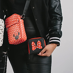 Buckle Down Disney Wallet, Square Zip Around, Minnie Mouse Polka Dot Bow, Vegan Leather