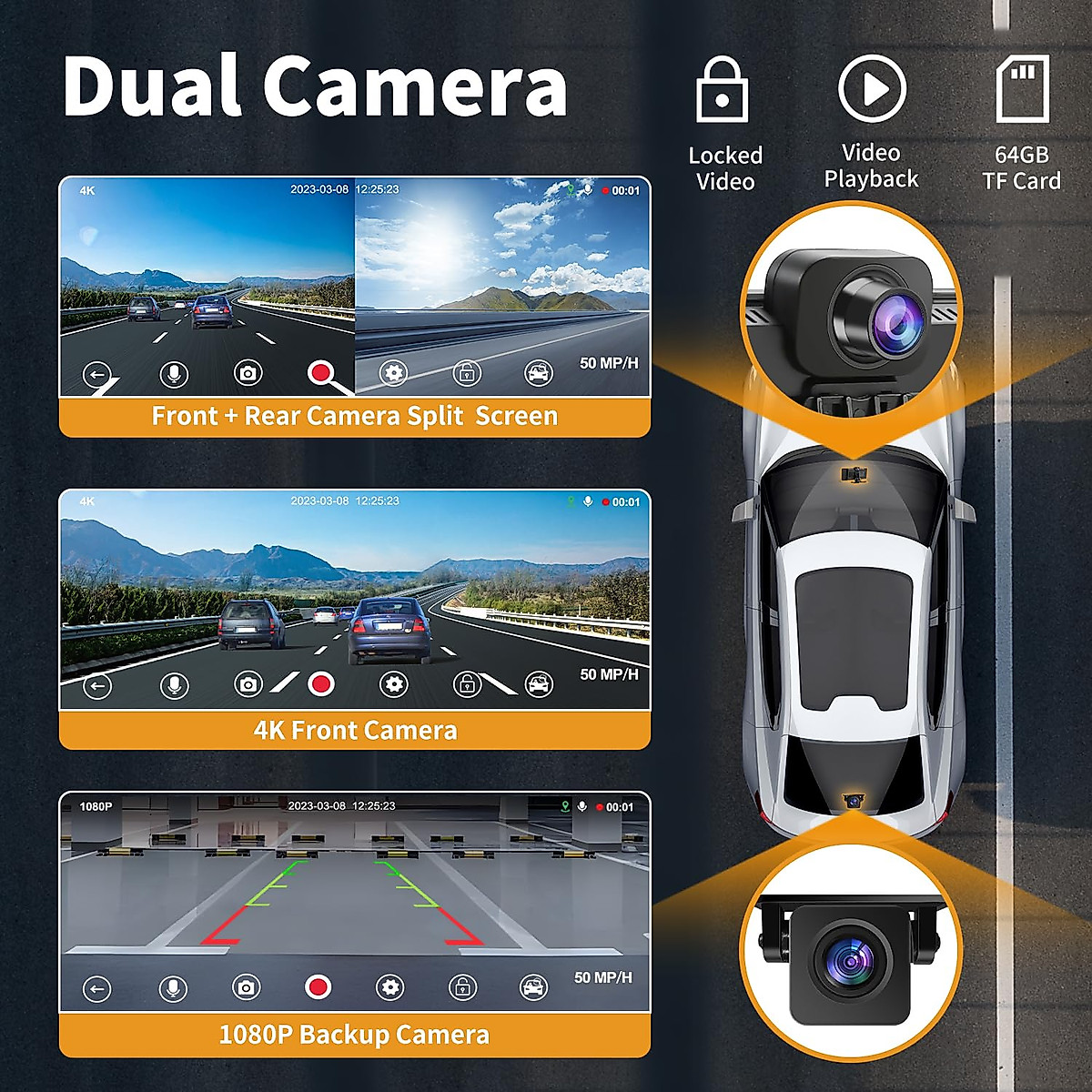 10.26'' Car Stereo with 4K Dashcam, Wireless Carplay & Android Auto, Backup Camera, Bluetooth, GPS Navigation