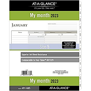 AT-A-GLANCE 2023 Monthly Planner Refill, 87329 Day-Timer, Size 5, Folio Size, Loose Leaf, Monthly Tabs (491-685)