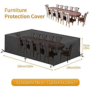 GEMITTO Patio Furniture Covers, 126"L x 63"W x 29"H Extra Large Waterproof Outdoor Table Cover, 420D Rectangular Patio Furniture Set Sofa Covers, Resistant for Rain Snow Dust Anti-UV Windproof