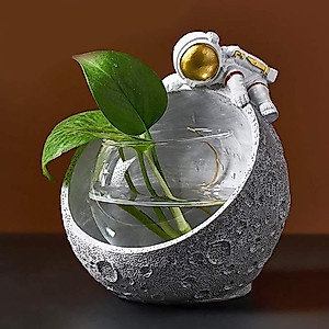 Glass Vase Astronaut Glass Planter Astronaut Ornaments Creative Desktop Flower Vases for Home Garden Wedding Decor - Golden