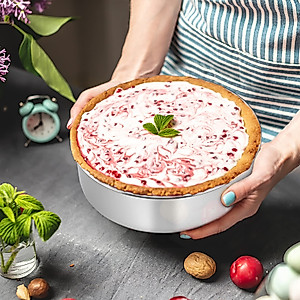 TeamFar Round Cake Pans, 9½’’x3’’ Stainless Steel Deep Tier Baking Cake Pan for Wedding Birthday Party, Non-Toxic & Heavy Duty, Straight & Deep Wall, Mirror Finish & Dishwasher Safe - Set of 2