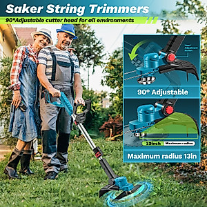 Saker String Trimmer Cordless Electric, Weed Wacker Battery Operated with 2X22V Batteries, 13 inch Weed Eater Cordless with Brushless Motor, Weed Wacker Electric for Home Garden and Yard