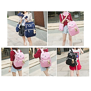 Polka-Dot Girls Backpack-Combo Pink School-Bag Elementary Canvas Bookbag